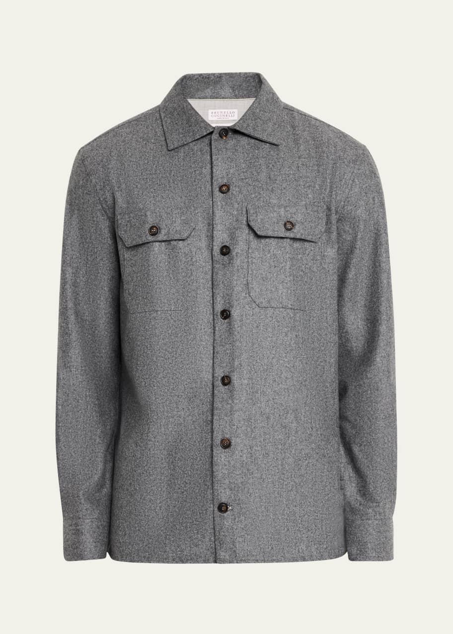 Brunello Cucinelli Men's Wool Flannel Overshirt - Bergdorf Goodman