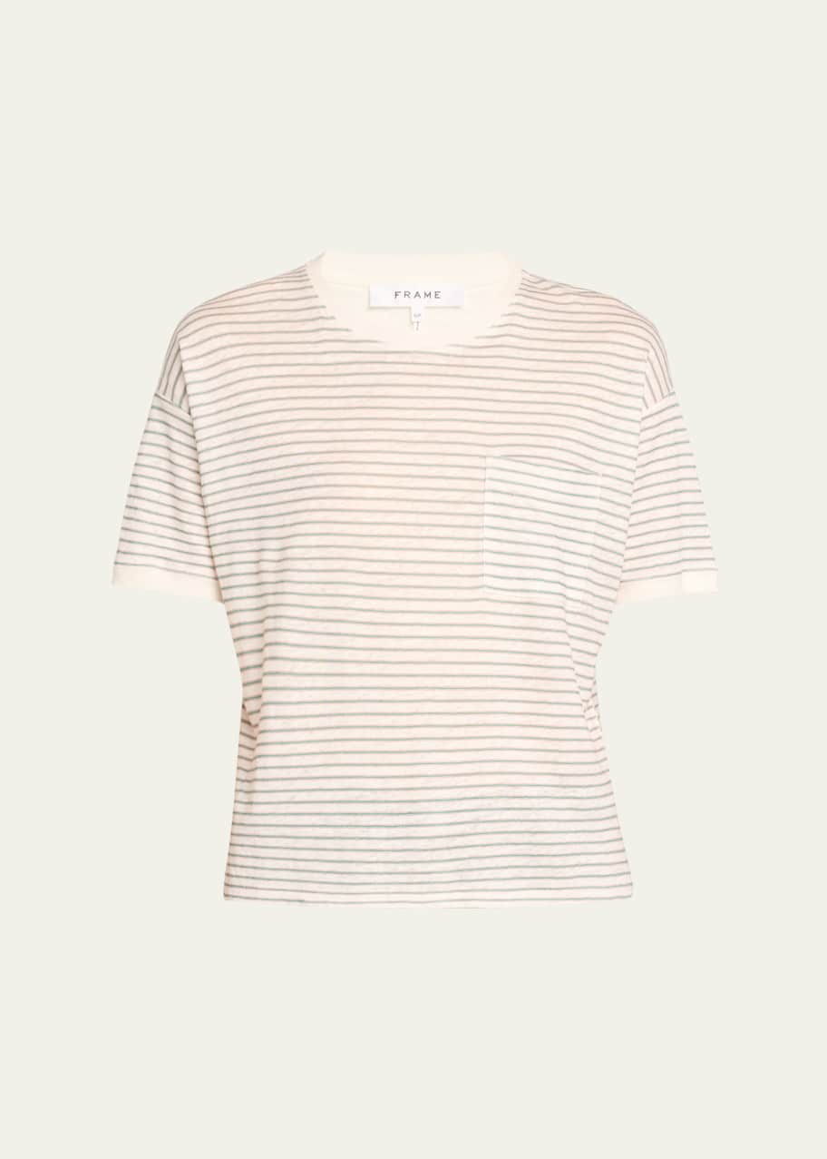 FRAME Crewneck Linen Pocket Tee - Bergdorf Goodman