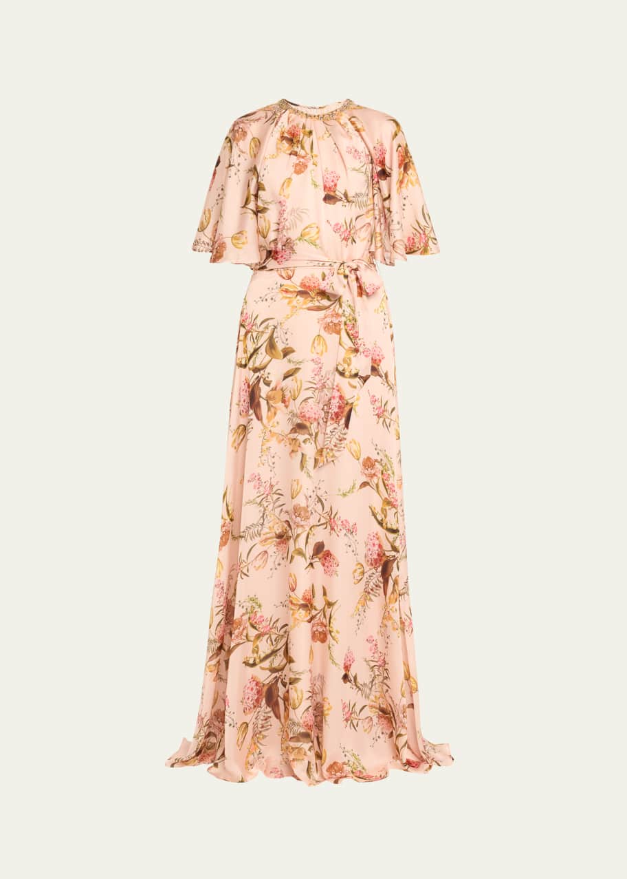 Rickie Freeman for Teri Jon Beaded Floral-Print Capelet Gown - Bergdorf ...