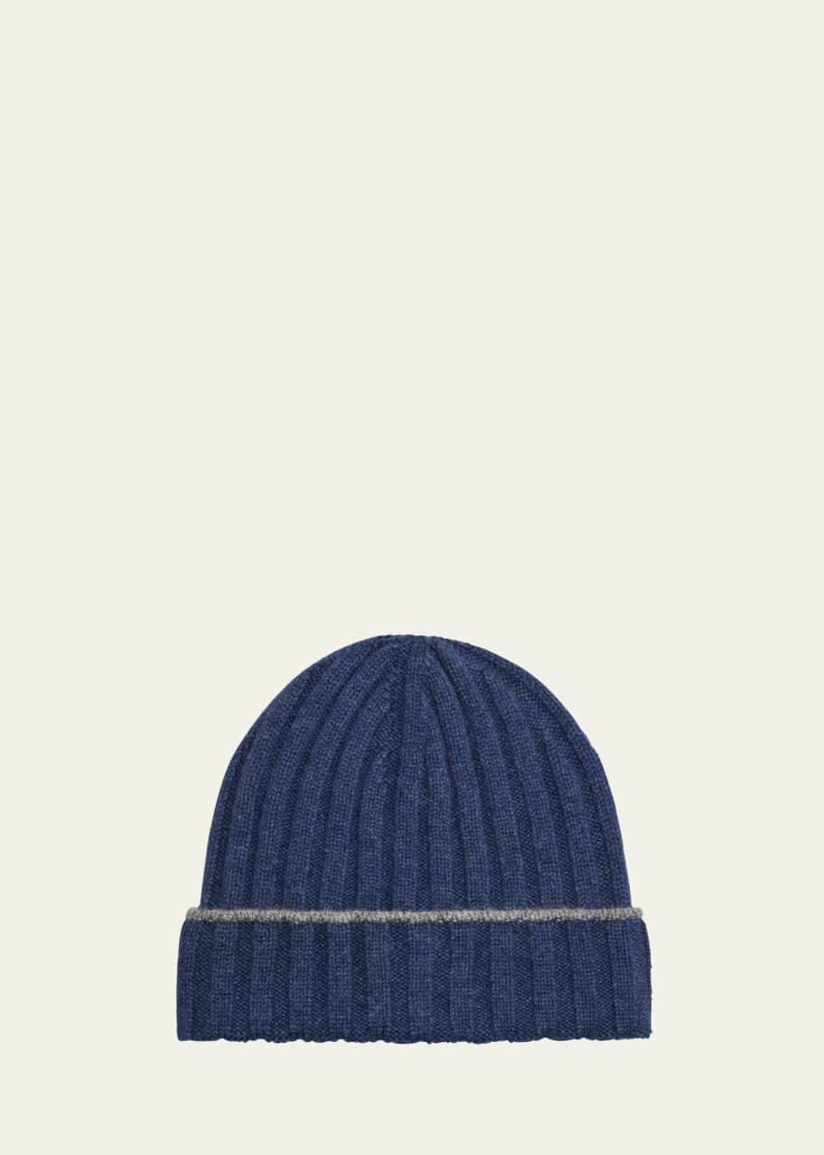Brunello Cucinelli Men's Cashmere Rib Contrast-Trim Beanie Hat ...