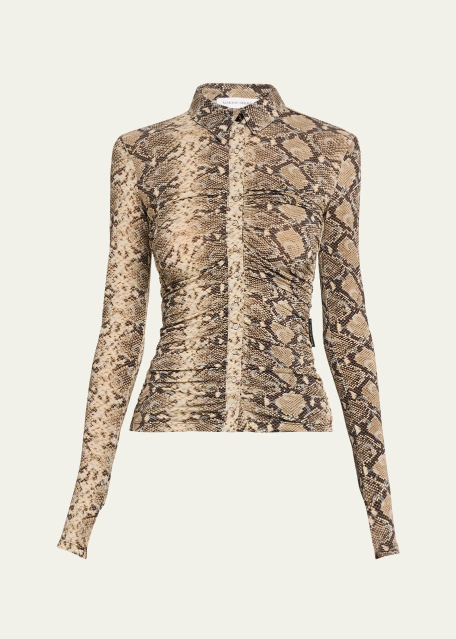 Marine Serre Python-Print Ruched Jersey Blouse - Bergdorf Goodman