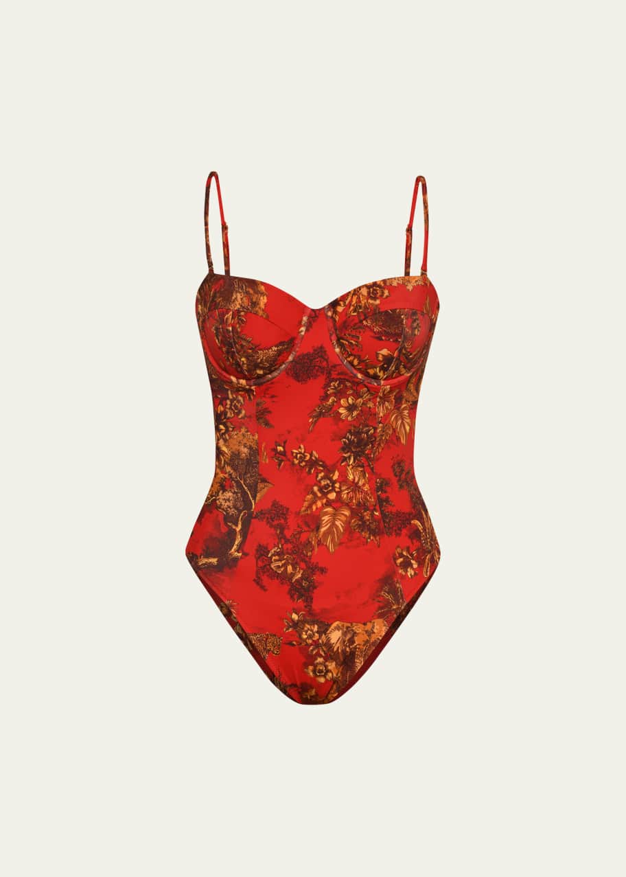 L'Agence Amie Red Jungle Underwire Bandeau One-Piece Swimsuit ...