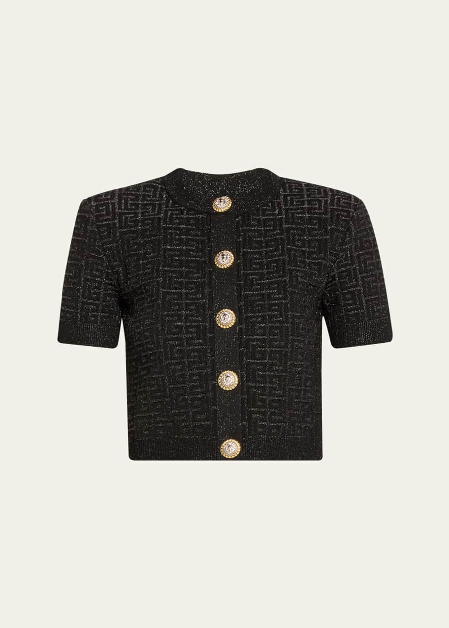 Balmain Monogram Glitter Button-Front Cardigan - Bergdorf Goodman