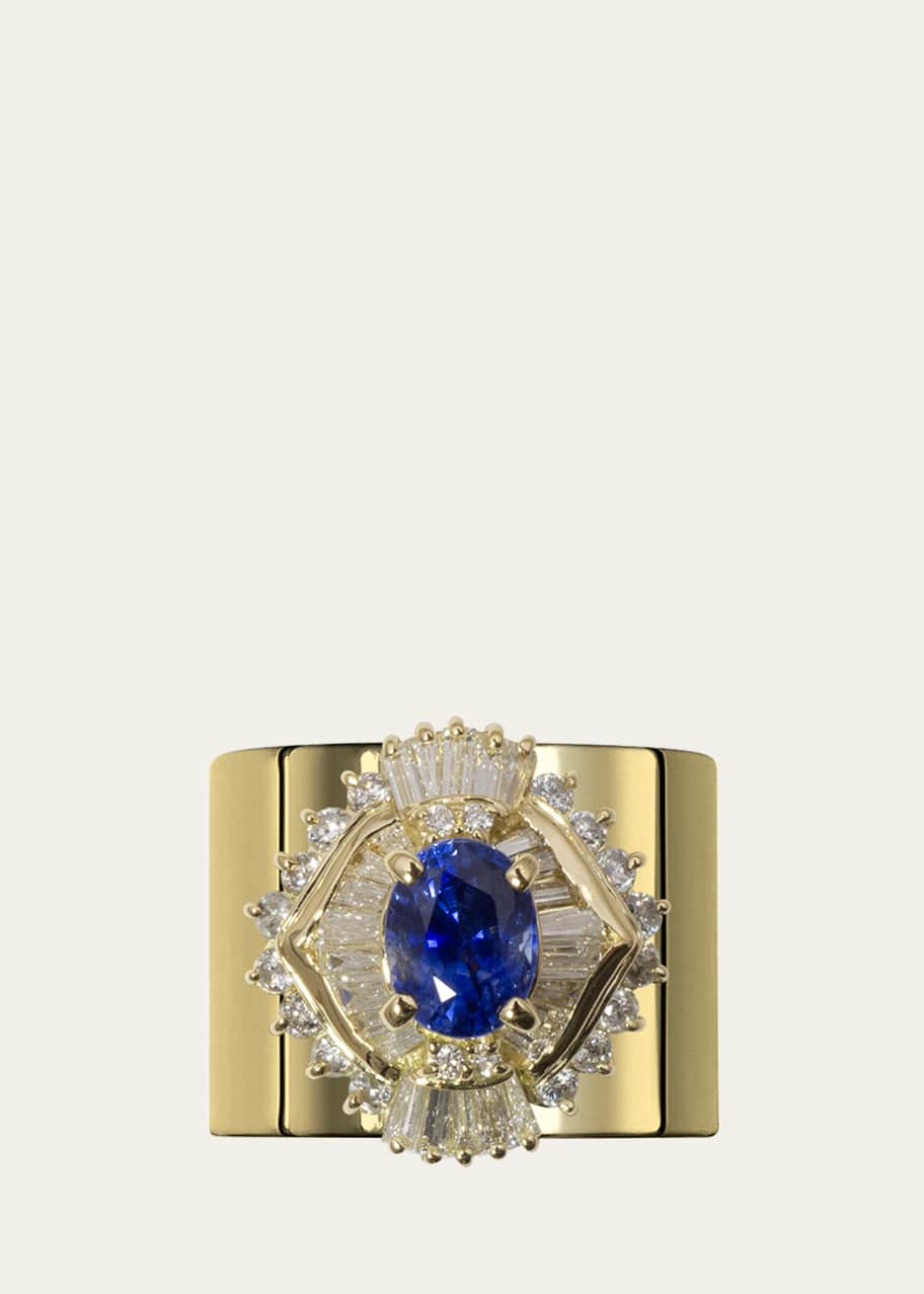 YUTAI 18K Yellow Gold Revive Ring with Blue Sapphire and Diamonds, Size ...