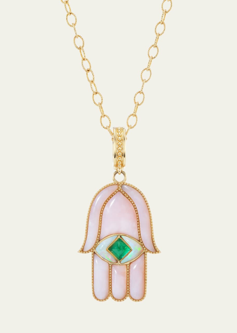 Orly Marcel 18K Yellow Gold Large Hamsa Amulet Necklace with Opal and ...