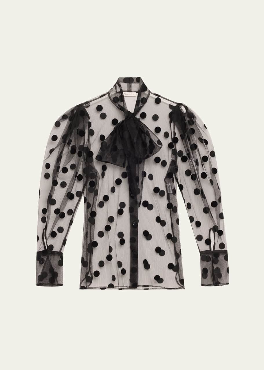 Nina Ricci Polka Dot Tulle Tie Neck Top - Bergdorf Goodman