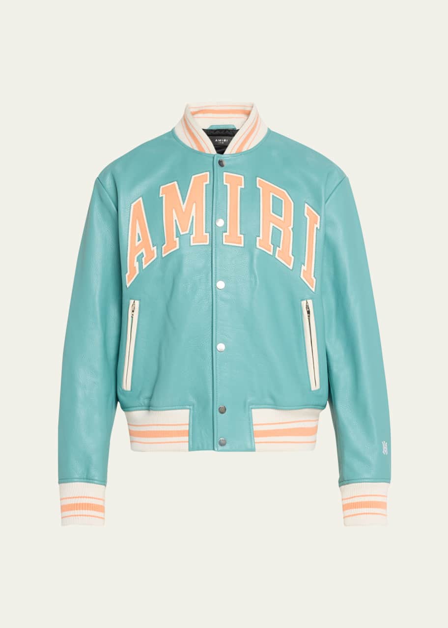 Amiri Men's Leather Logo Bomber Jacket - Bergdorf Goodman