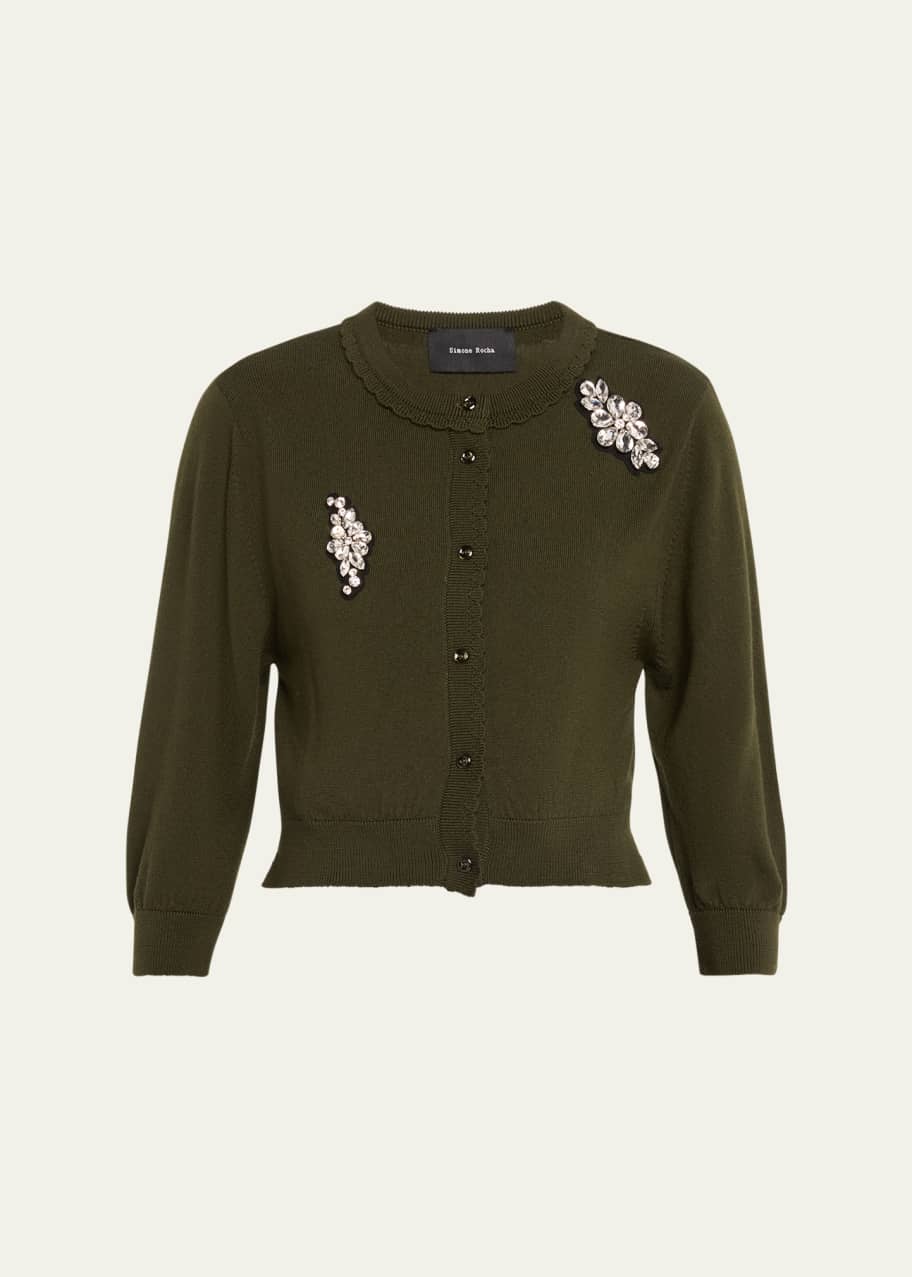 Simone Rocha Crustal Scallop Placket Wool Cropped Cardigan - Bergdorf ...