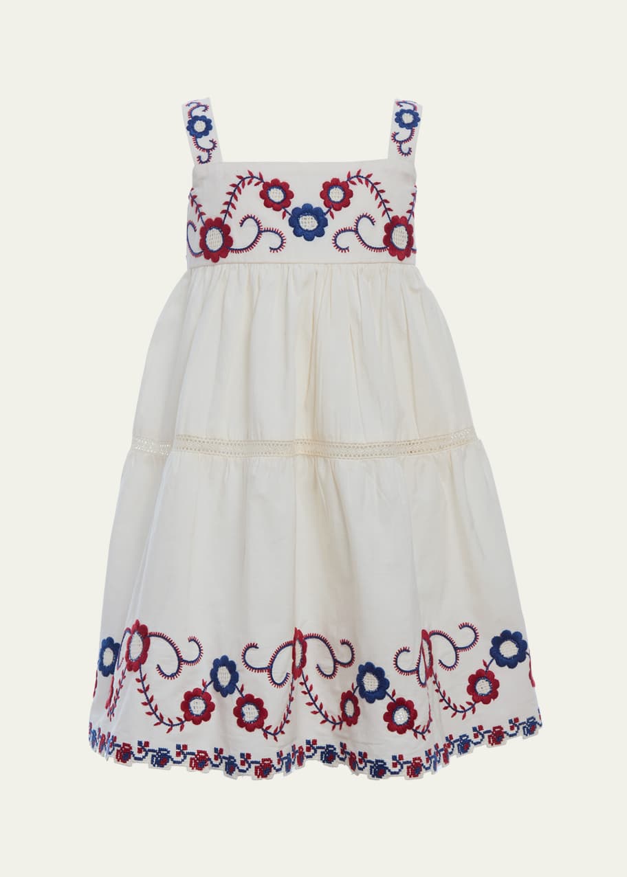 Sea Girl's Soren Floral Embroidered Dress, Size 2-14 - Bergdorf Goodman