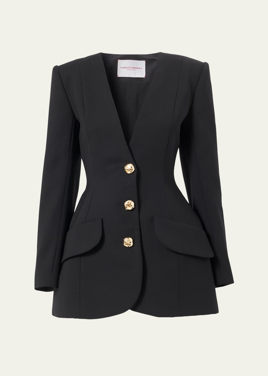 Carolina Herrera Broad Shoulder Button Front Wool Jacket - Bergdorf Goodman