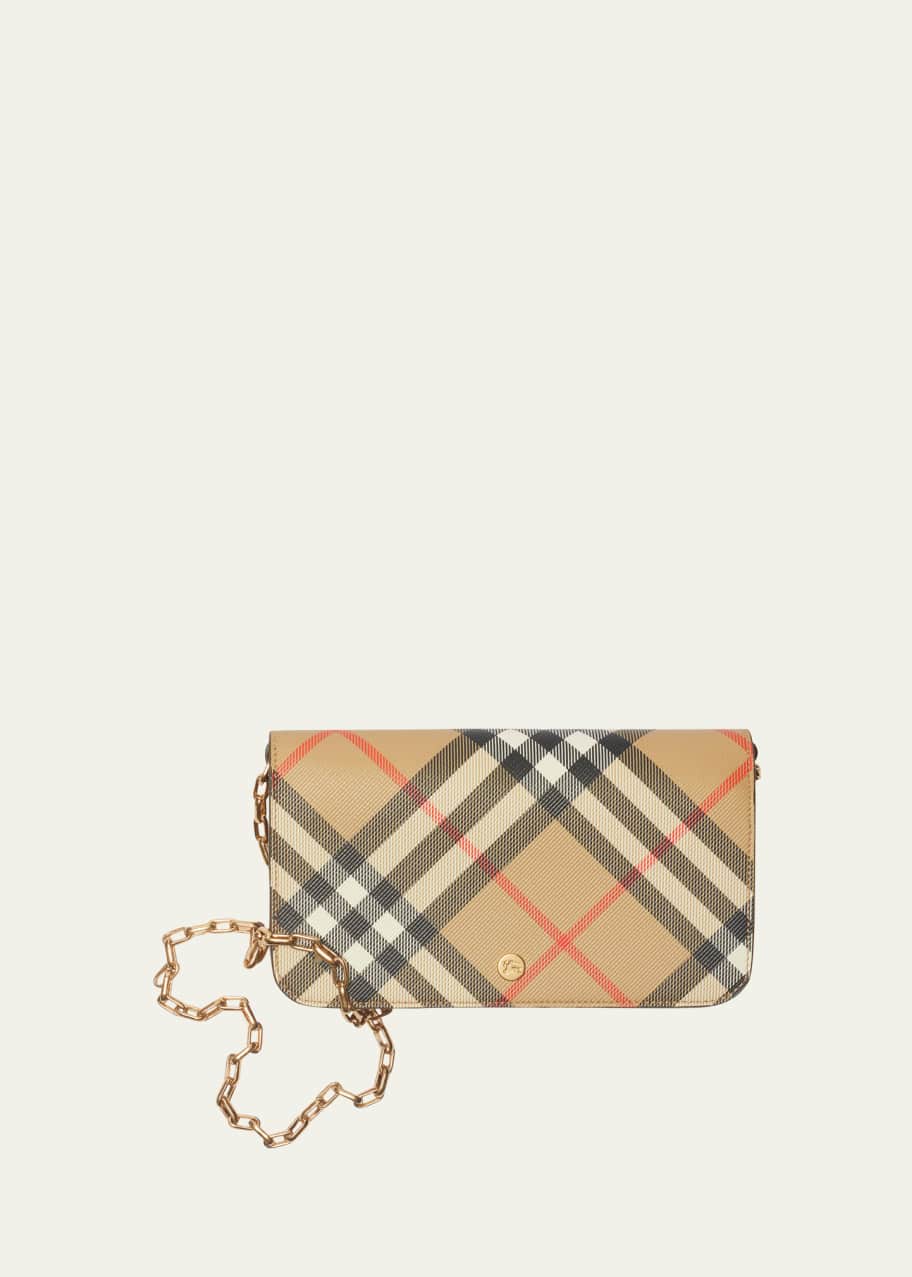 Burberry Check Flap Canvas Wallet on Chain - Bergdorf Goodman