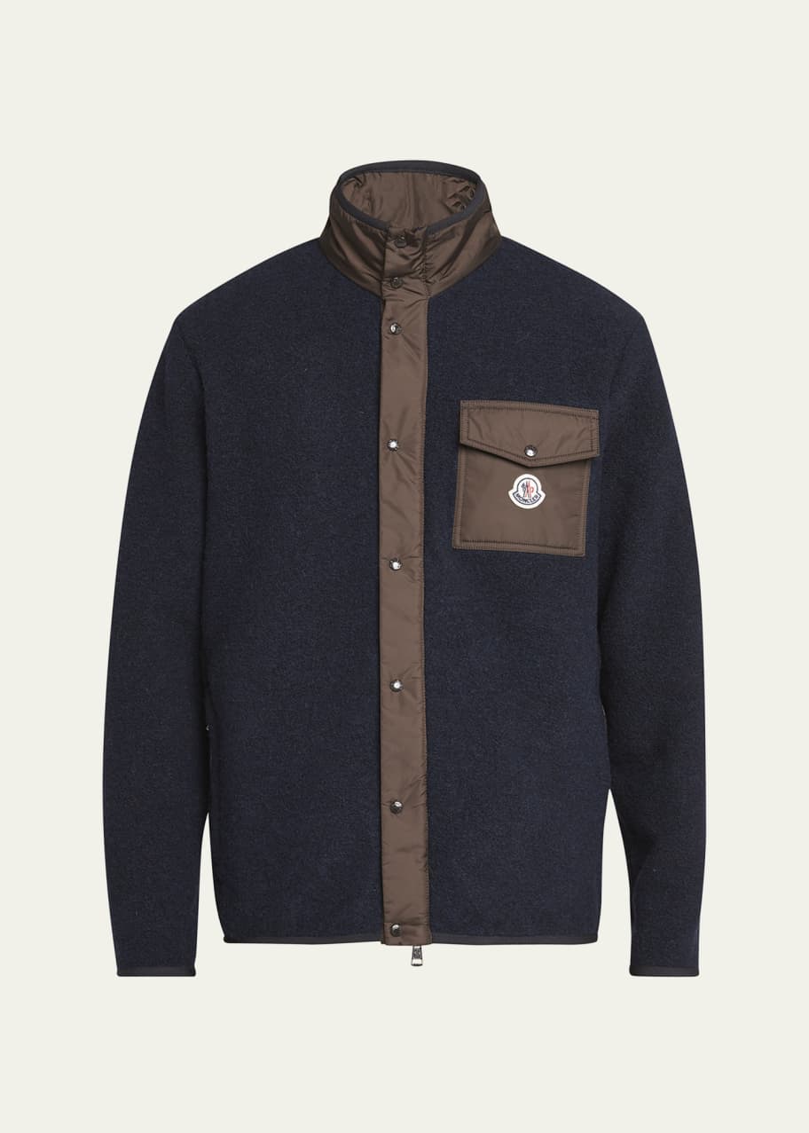 Moncler Men's Contrast-Trim Fleece Jacket - Bergdorf Goodman