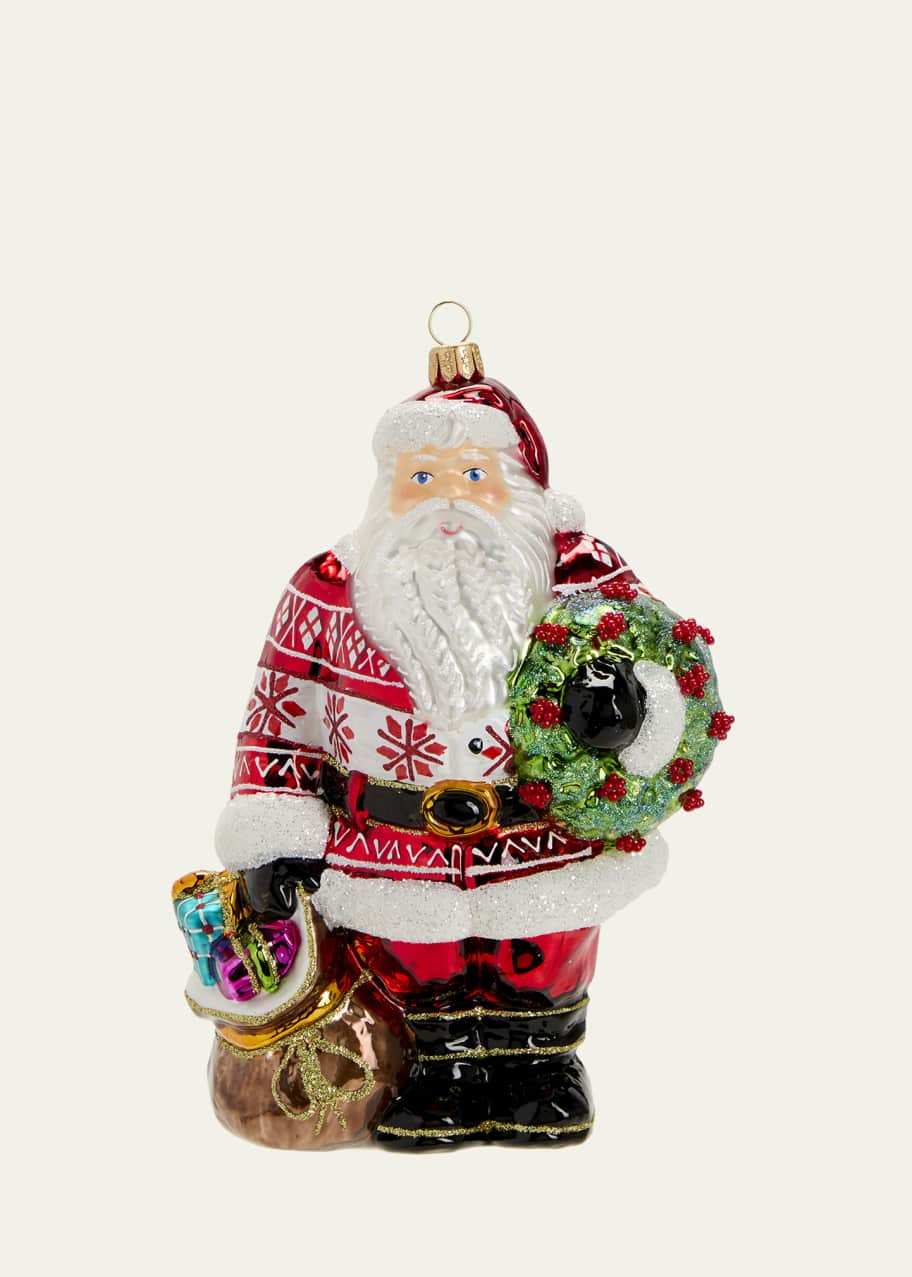 Glassware Art Studio Santa with Bag and Wreath Christmas Ornament ...