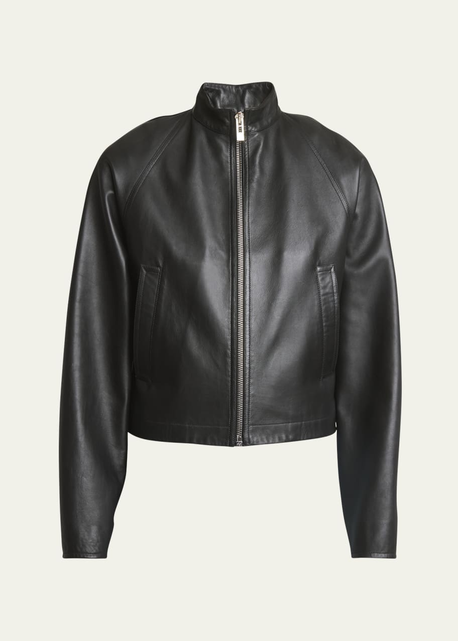 ALAIA Rounded Sleeve Leather Bomber Jacket - Bergdorf Goodman
