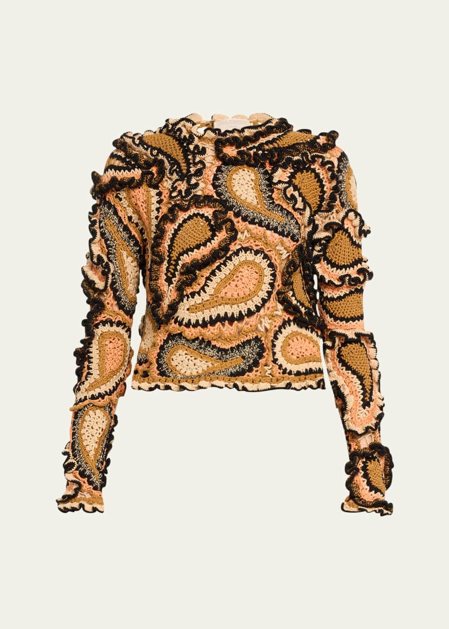 Ulla Johnson Sunara Ruffled Paisley Crochet Pullover Sweater - Bergdorf ...