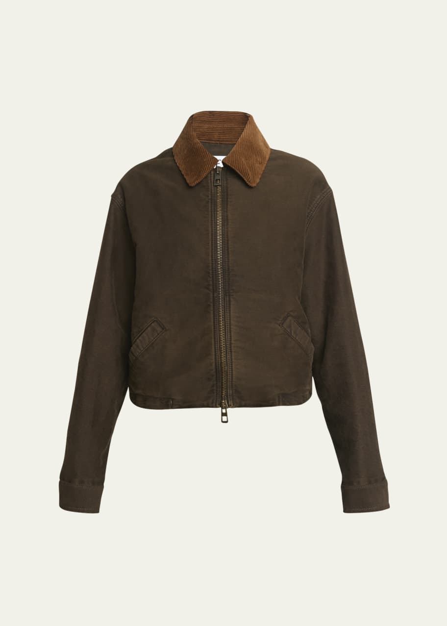 Loewe Corduroy Collared Zip Up Jacket with Plaid Sleeves - Bergdorf Goodman