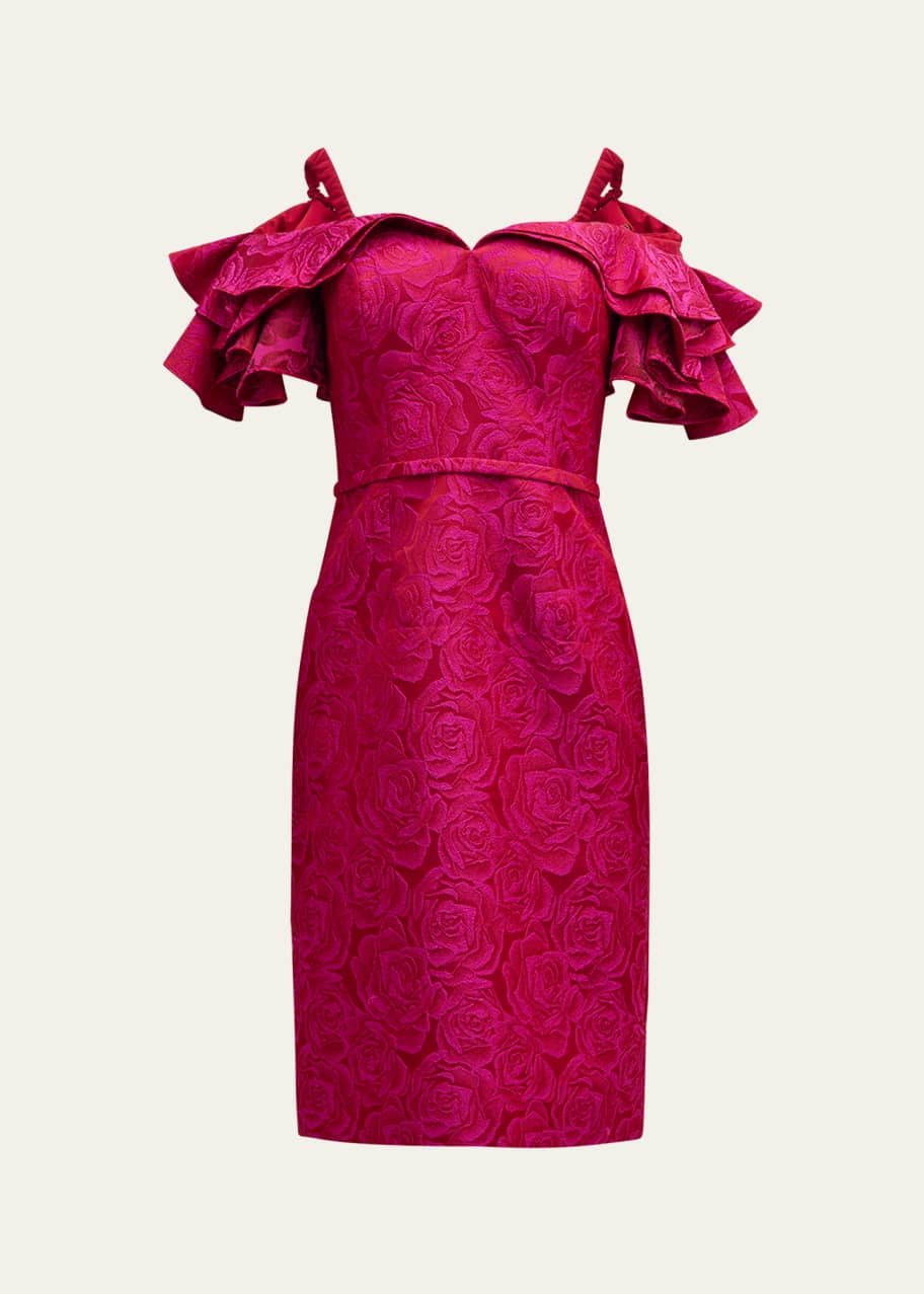 Rickie Freeman for Teri Jon Ruffle Off-Shoulder Floral Jacquard Dress ...