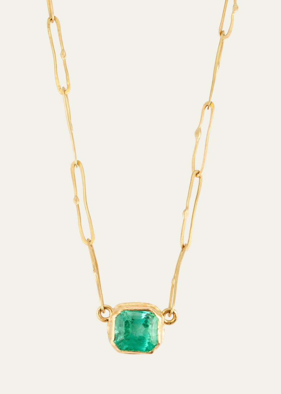 JUDY GEIB 18K Yellow Gold Square Colombian Emerald Necklace, 17"L ...