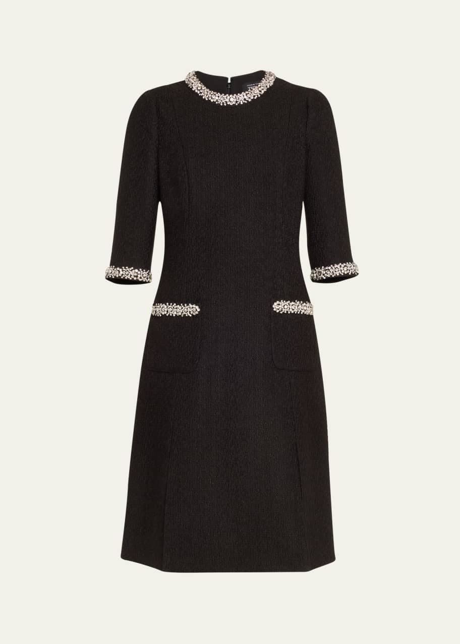 Rickie Freeman for Teri Jon Rhinestone-Trim Boucle Dress - Bergdorf Goodman