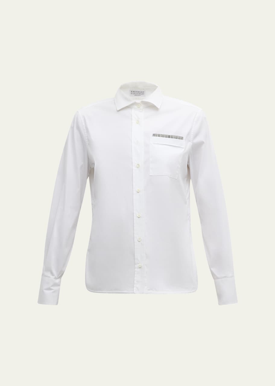 Brunello Cucinelli Monili Trim Poplin Button Down Top - Bergdorf Goodman