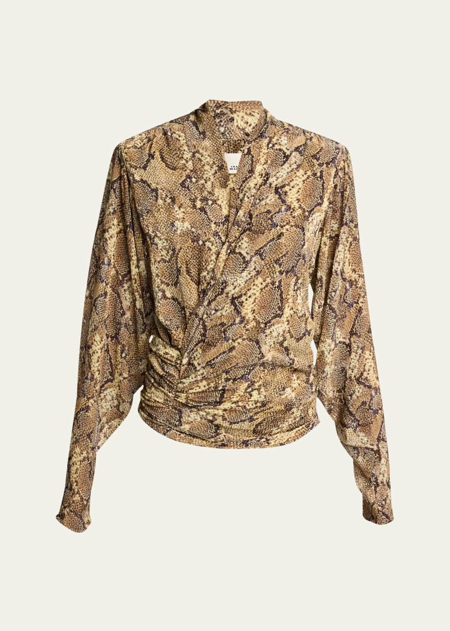 Isabel Marant Claudie Printed Devore Velvet Gathered Top - Bergdorf Goodman
