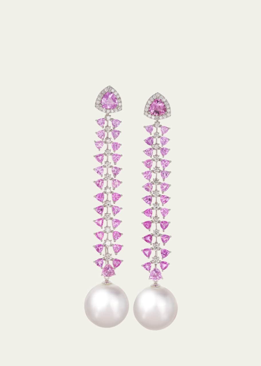 Margot McKinney Jewelry Pink Sapphire, Diamond, and Pearl Drop Linear ...
