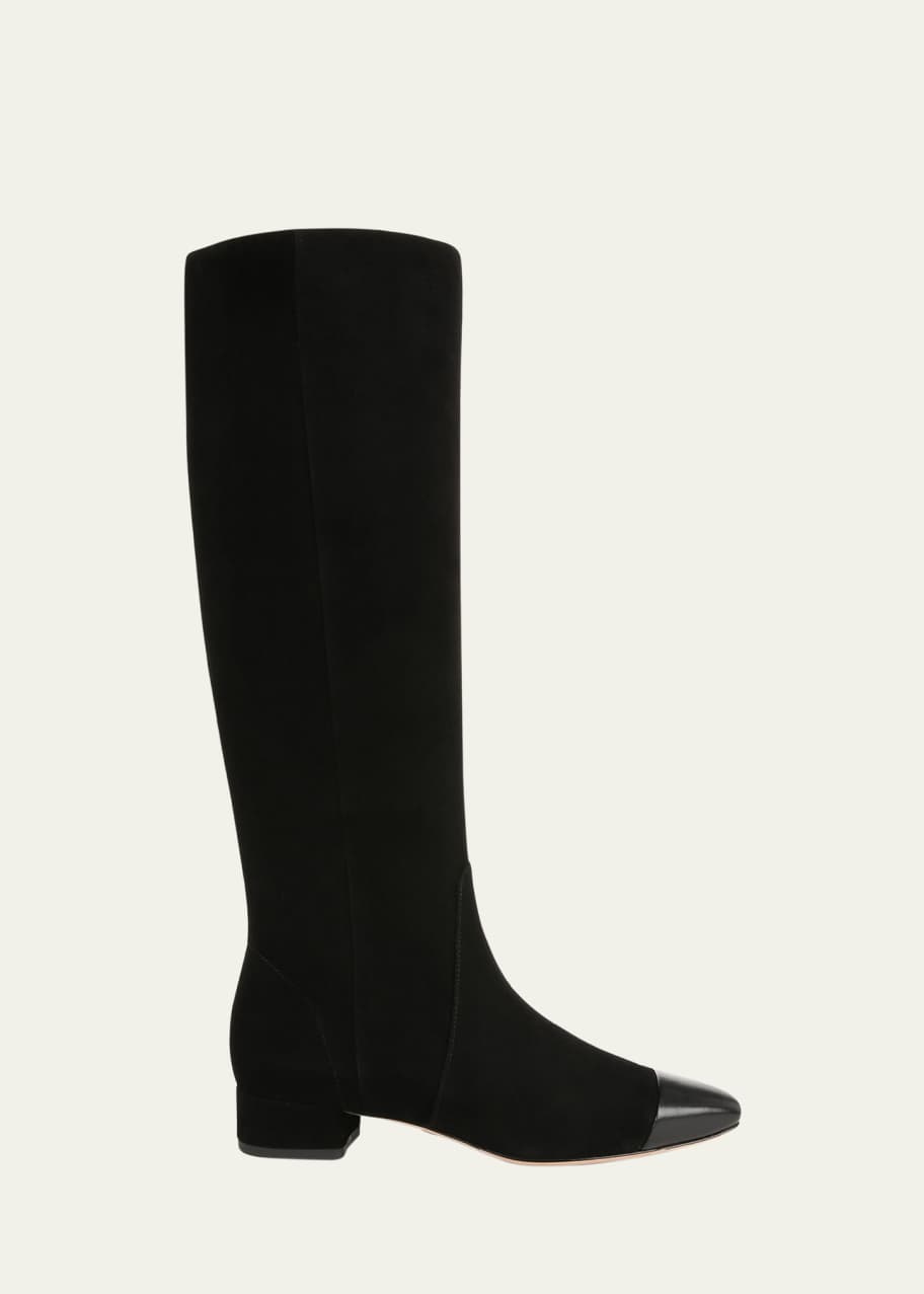 Veronica Beard Cecile Suede Cap-Toe Knee Boots - Bergdorf Goodman