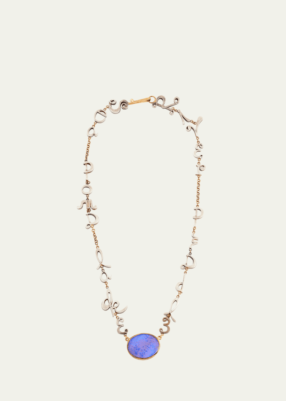 JUDY GEIB 18K Yellow Gold and Silver Sea Pond Lake Script Necklace with ...