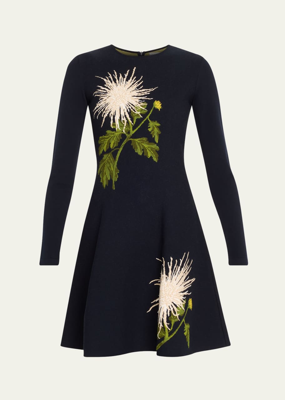 Oscar de la Renta Chrysanthemum Jacquard Fit Flare Knit Dress ...