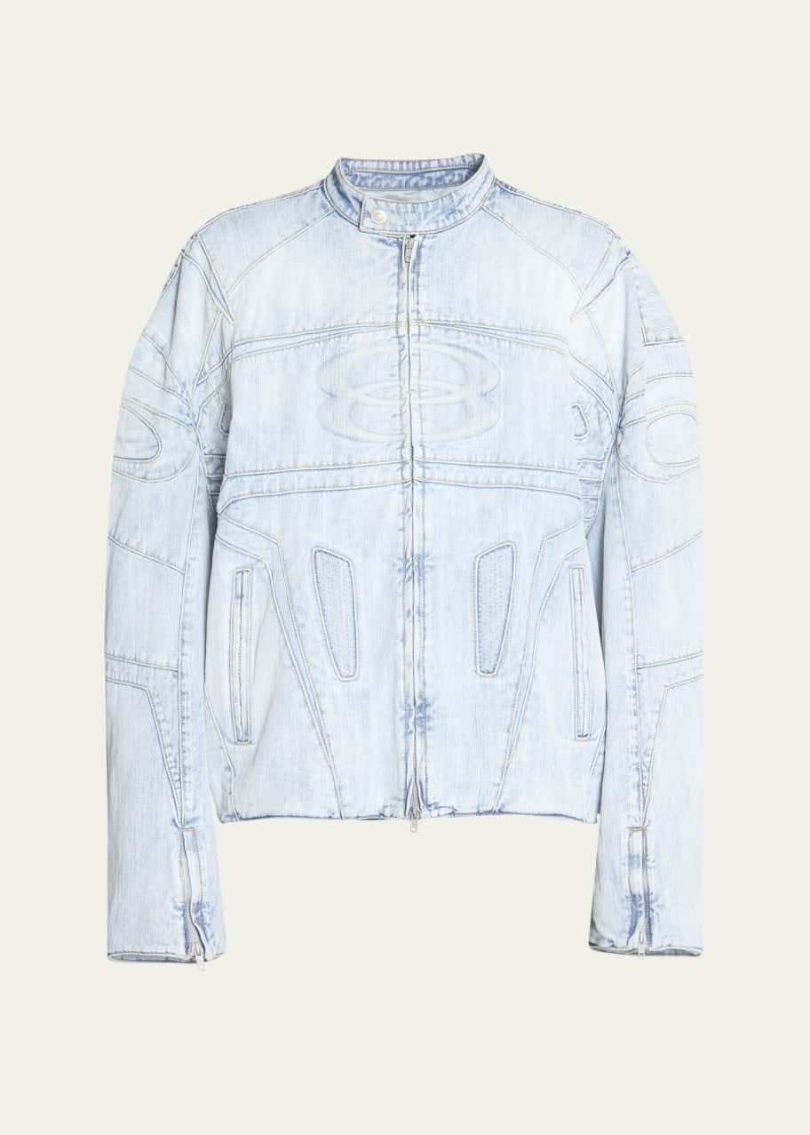 Balenciaga Men's Padded Denim Unity Moto Jacket - Bergdorf Goodman