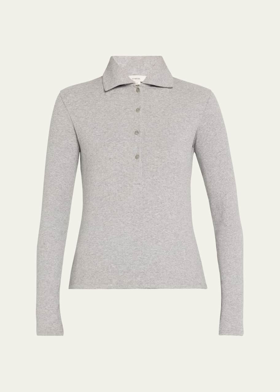 Vince Ribbed Long-Sleeve Polo Top - Bergdorf Goodman