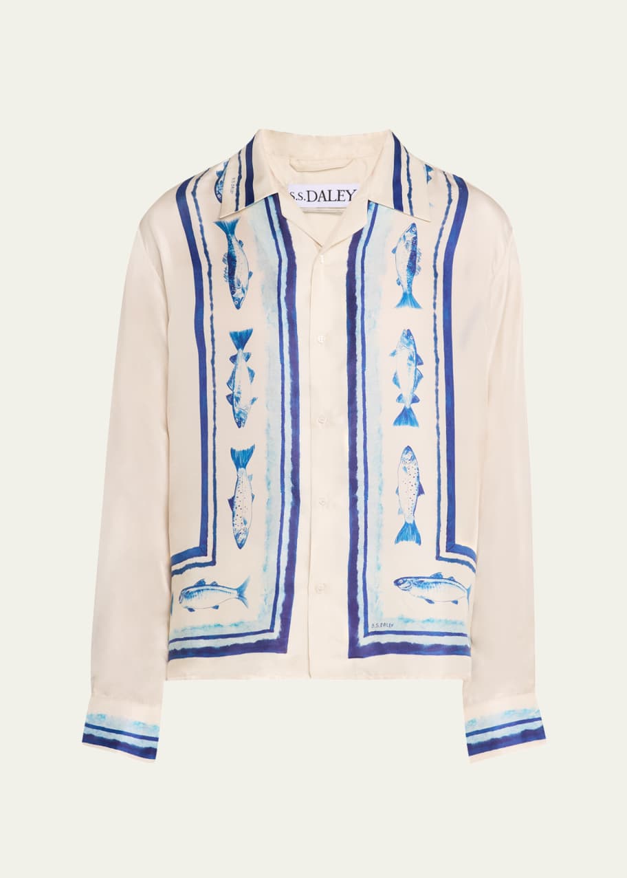 S.S. DALEY Men's Elliot Fish-Print Silk Shirt - Bergdorf Goodman