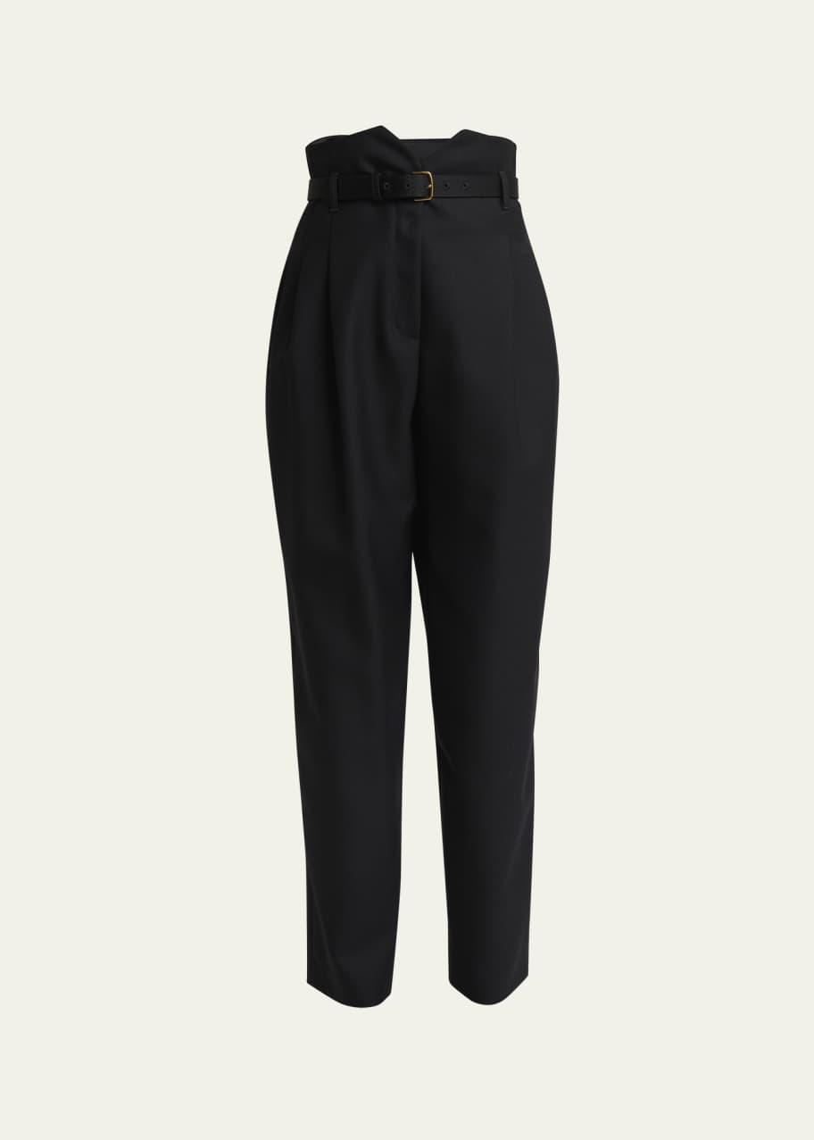 Loro Piana Jaeden Pleated Straight-Leg Tux Wool Trousers With Belt ...