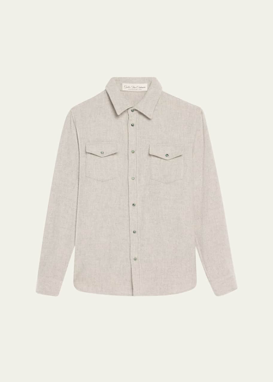 God's True Cashmere Men's Heathered Cashmere Shirt with Emerald Snaps ...