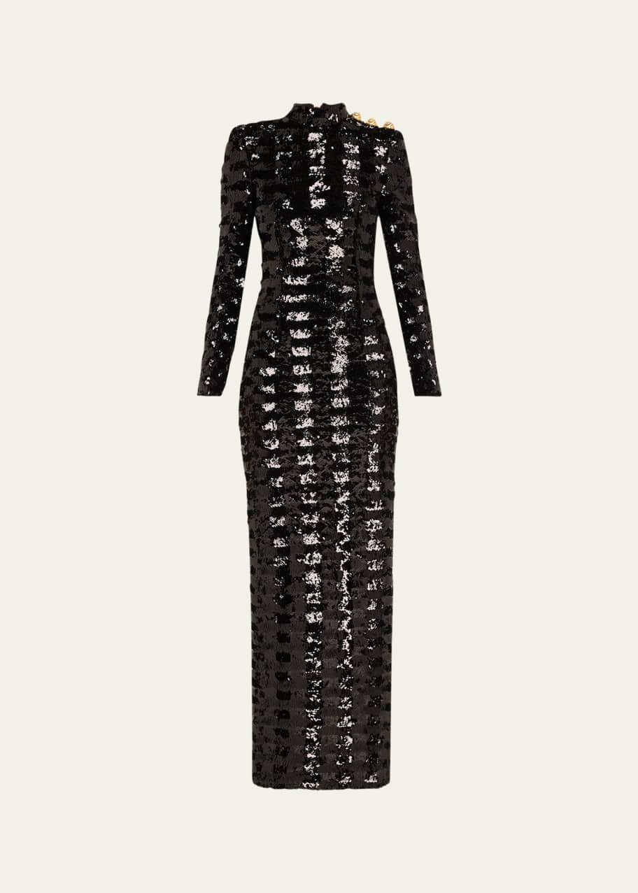 Balmain Three-Button Sequin Embroidered Backless Gown - Bergdorf Goodman