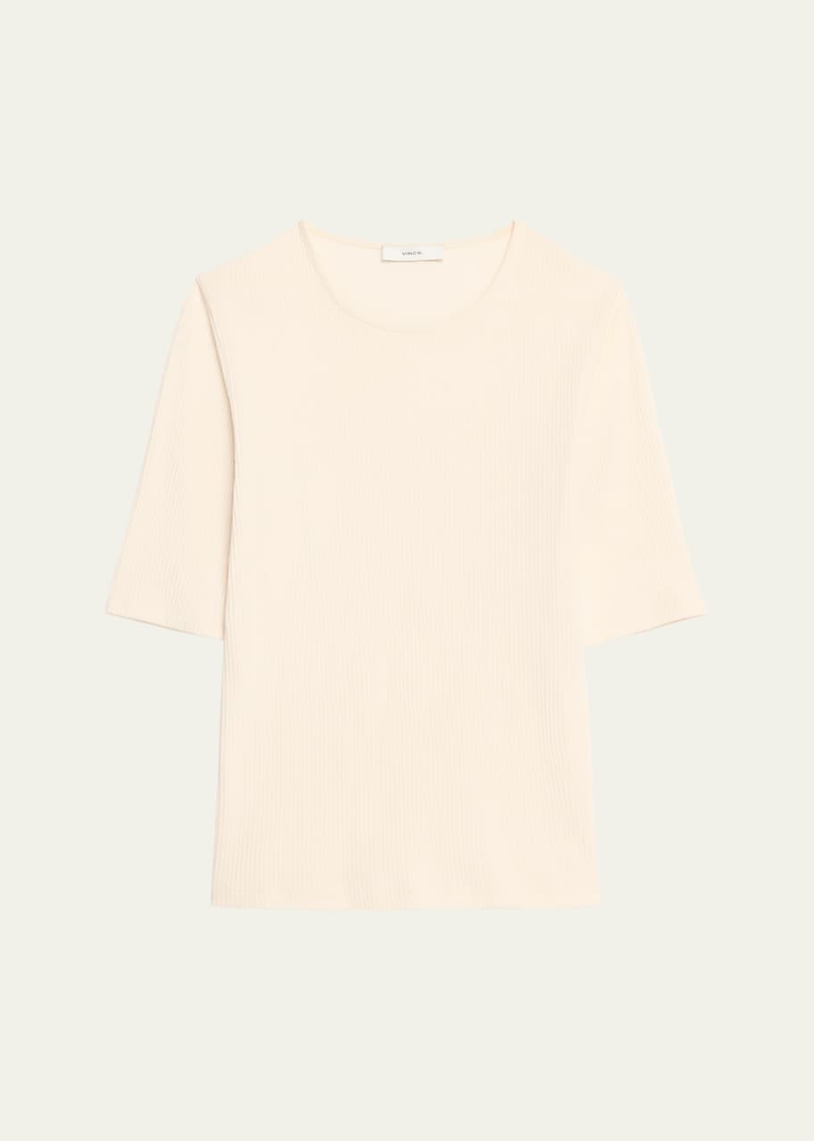 Vince Ribbed Elbow-Sleeve Crewneck Top - Bergdorf Goodman