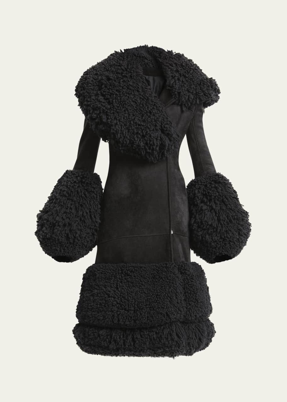 ALAIA Chenille Yarn Wool Trim Cinched Coat - Bergdorf Goodman