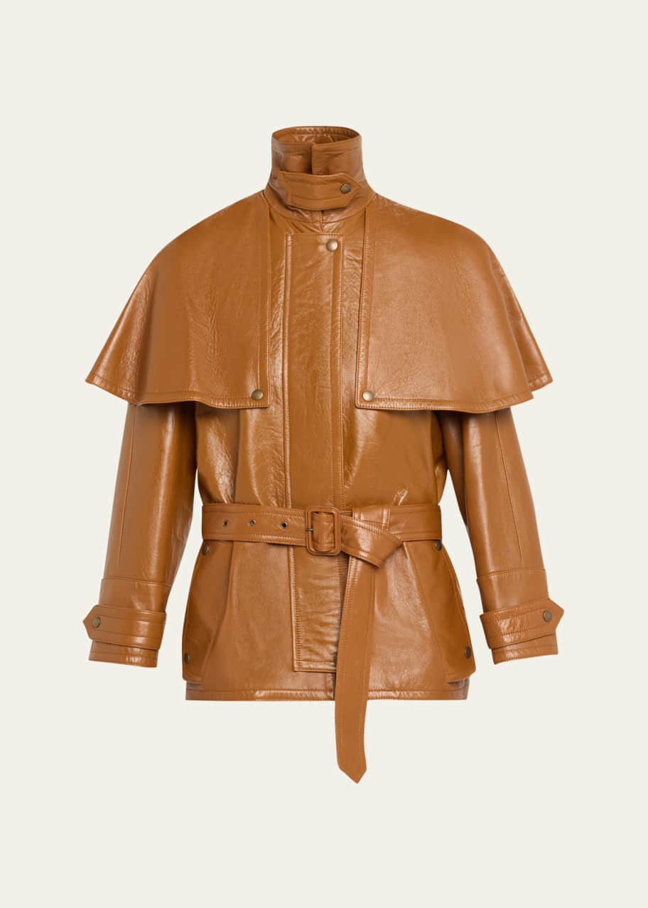 Chloe Short Belted Leather Cape Trench Coat - Bergdorf Goodman