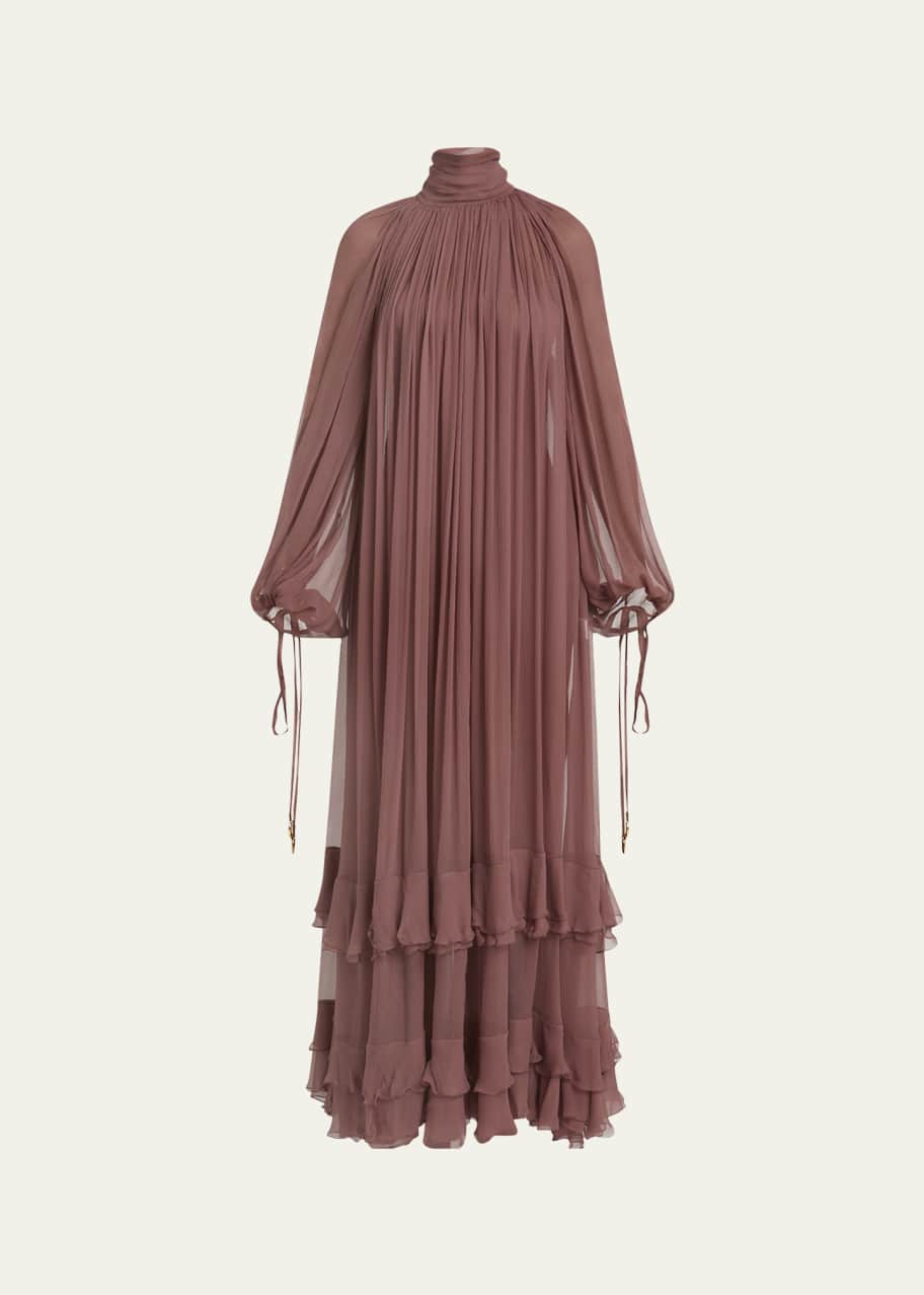 Chloe Maxi Ruffled Mock Neck Silk Mousseline Dress - Bergdorf Goodman