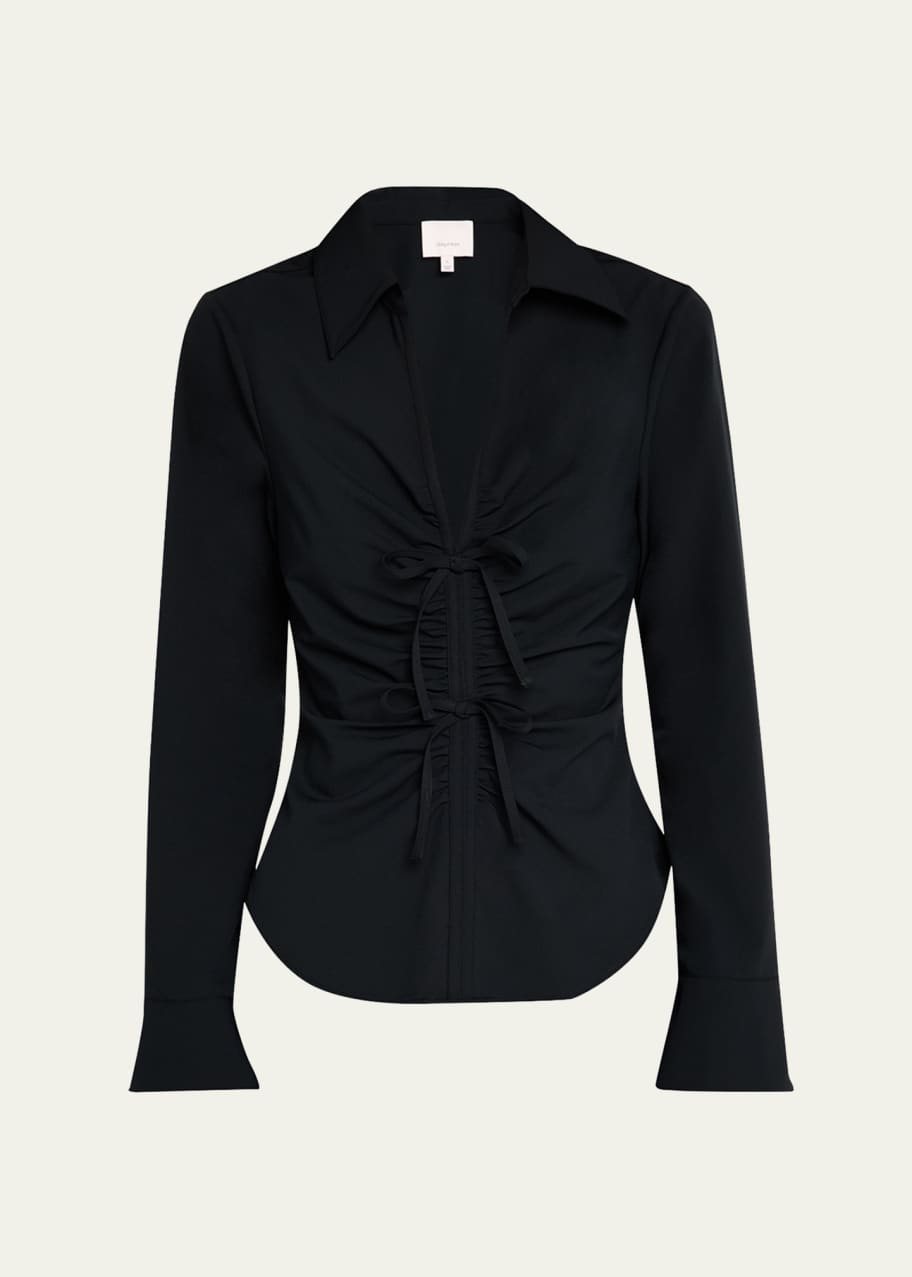 Cinq a Sept Paige Collared V-Neck Twist-Front Top - Bergdorf Goodman