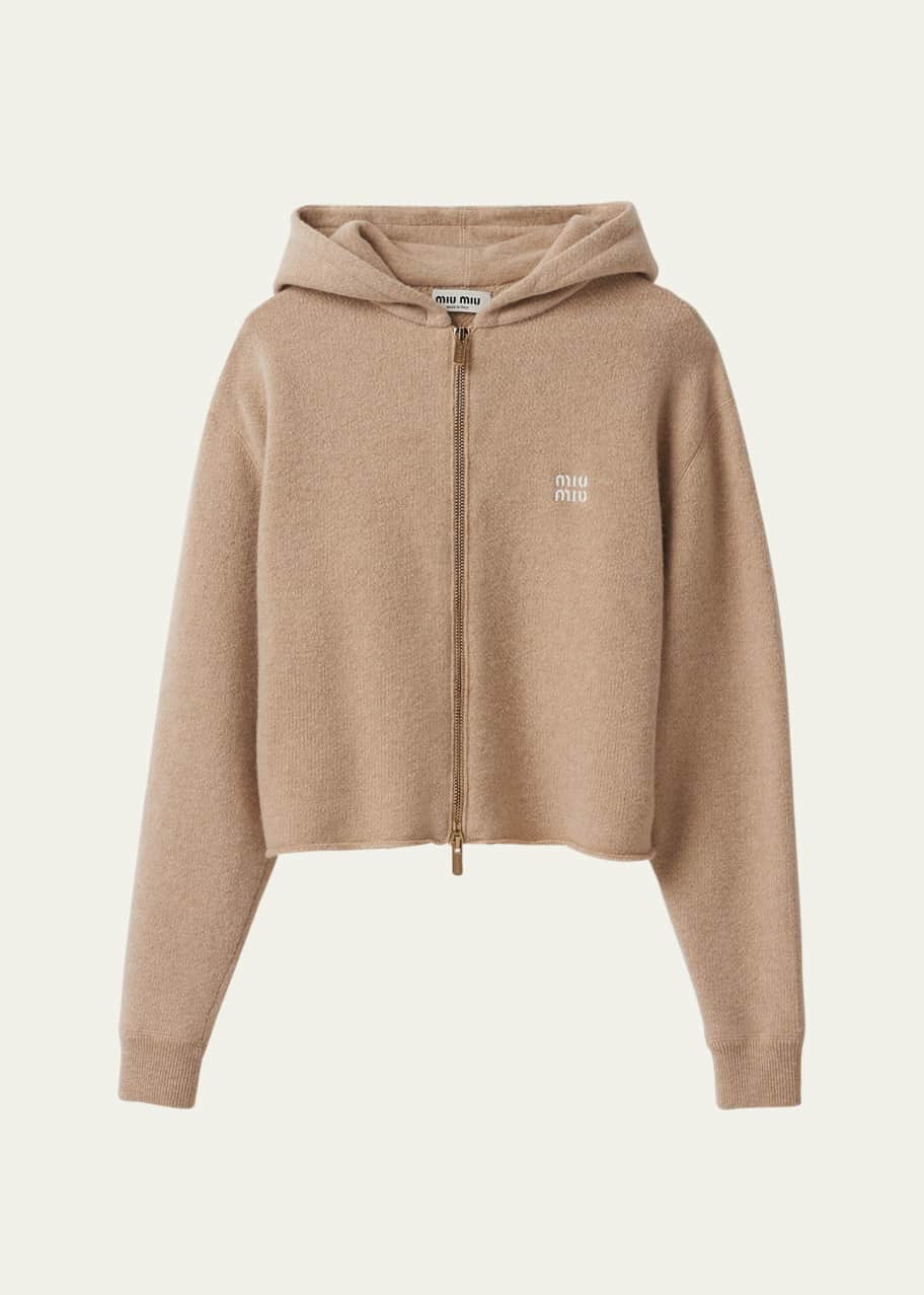 Miu Miu Hooded Logo Embroidered Wool Cashmere Sweater - Bergdorf Goodman