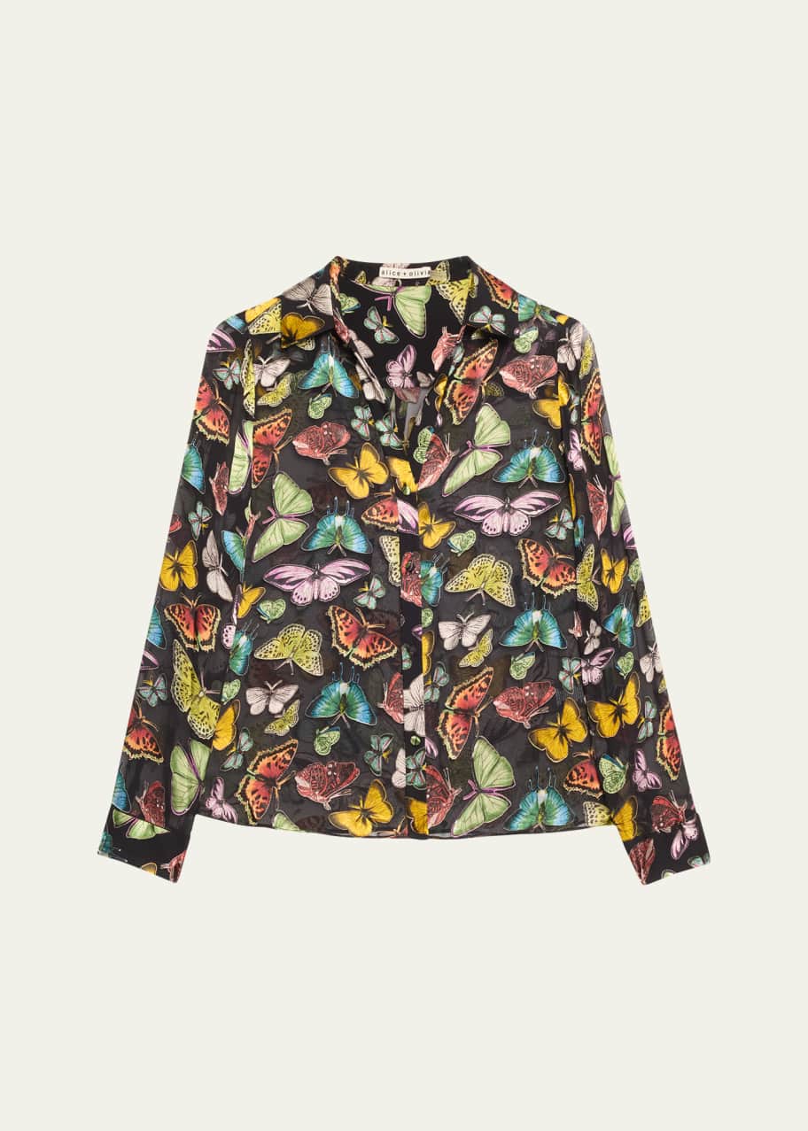 Alice + Olivia Eloise Butterfly-Print Button-Front Blouse - Bergdorf Goodman