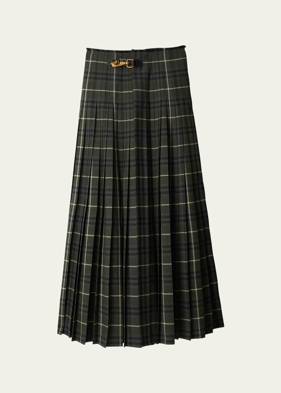 Burberry Long Check Pleated Wool Kilt - Bergdorf Goodman