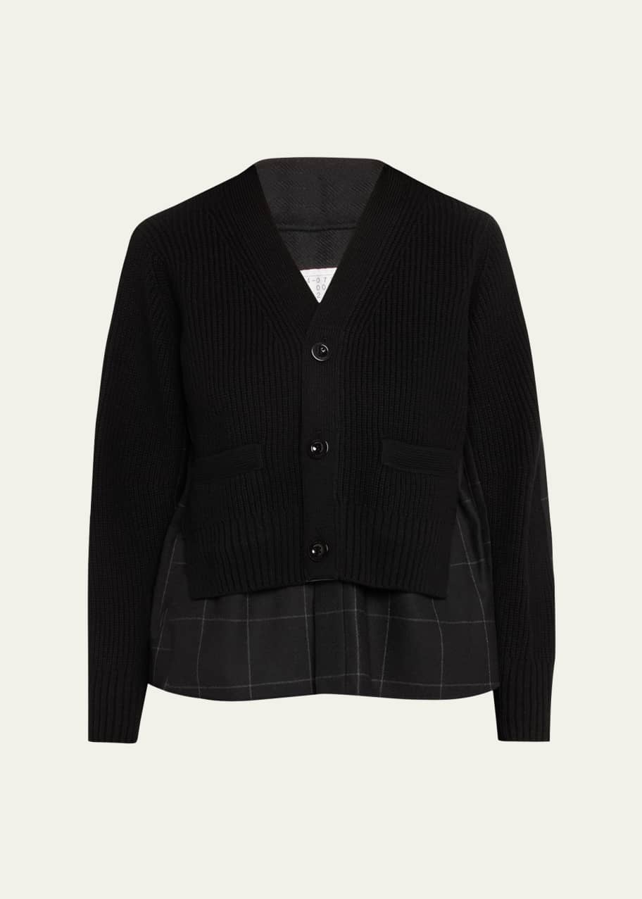SACAI Hybrid Windowpane Print Top with Cardigan Overlay - Bergdorf Goodman