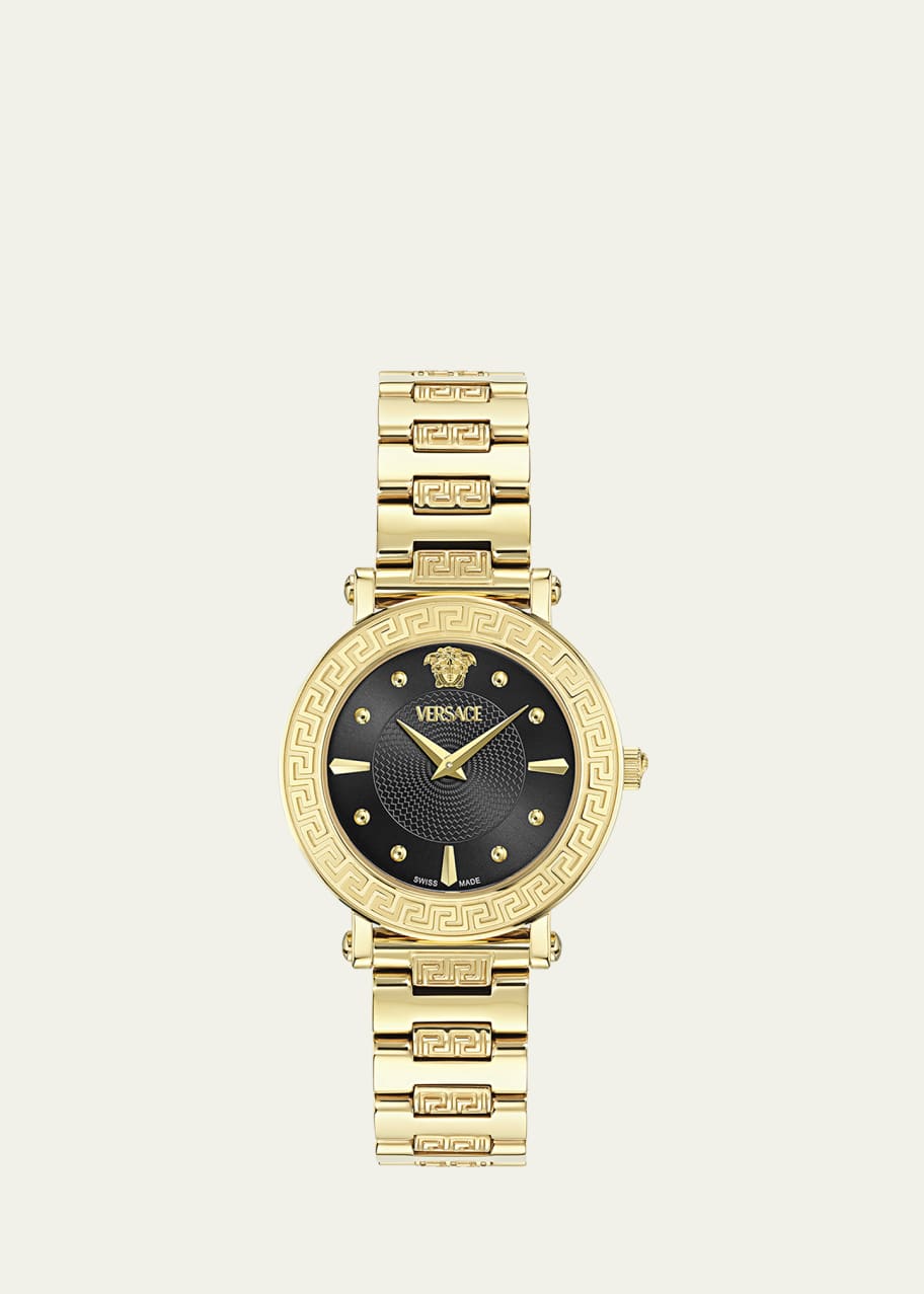 Versace 35mm Greca Sphere Watch with Bracelet Strap, Gold/Black ...