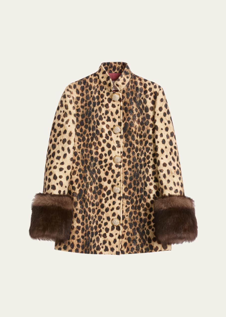 Valentino Garavani Leopard Faux Fur Cuff Caban Jacket - Bergdorf Goodman