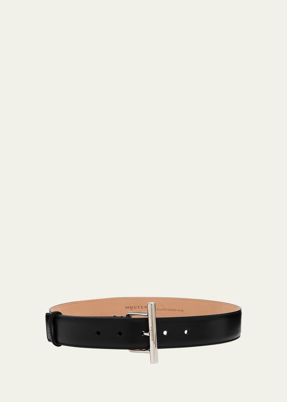 McQueen Silvertone Cross-Bar Leather Sling Belt - Bergdorf Goodman