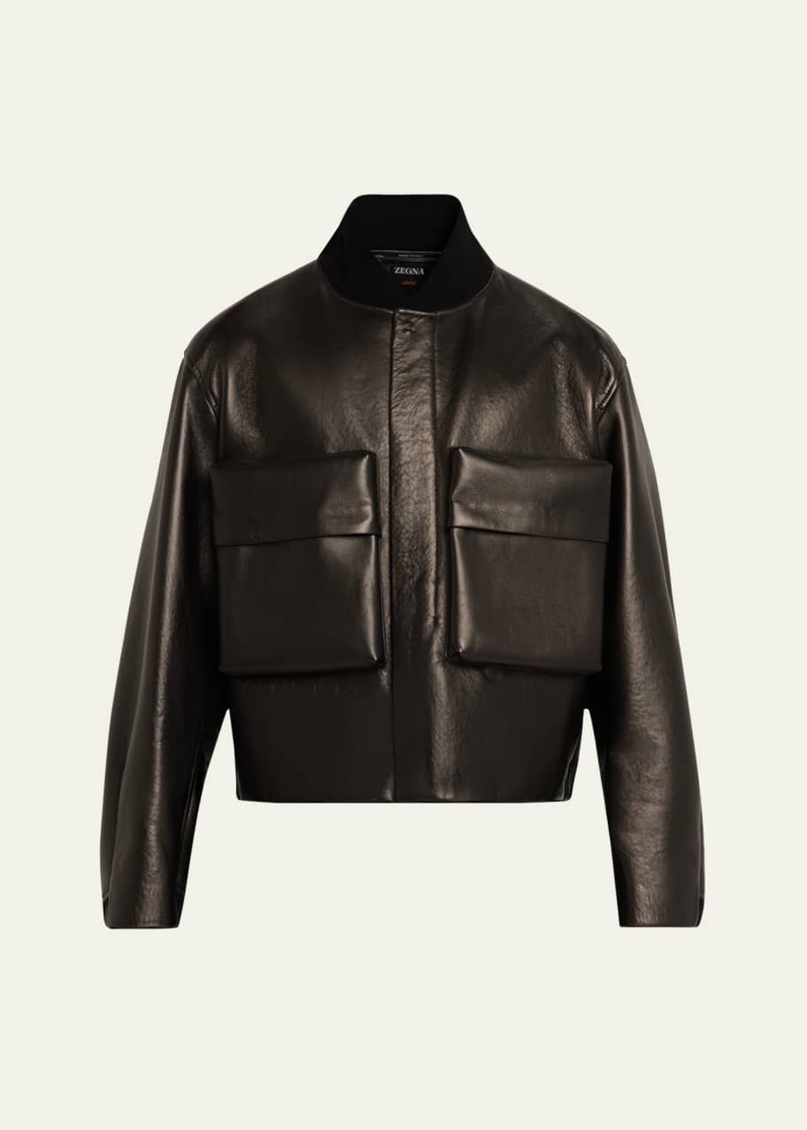 ZEGNA Men's Concealed-Zip Leather Jacket - Bergdorf Goodman