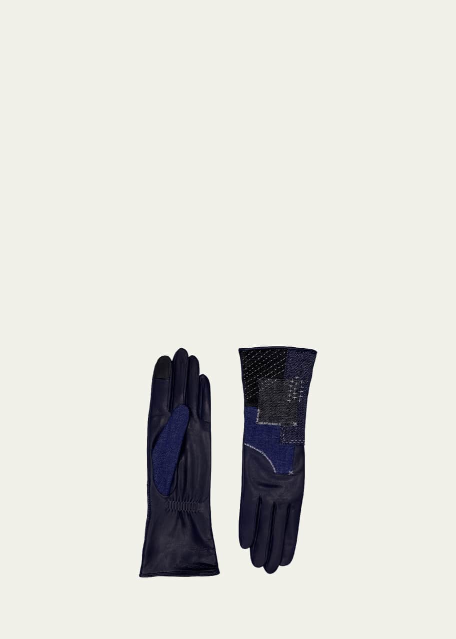 Agnelle Lambskin Gloves W/ Denim Patches - Bergdorf Goodman