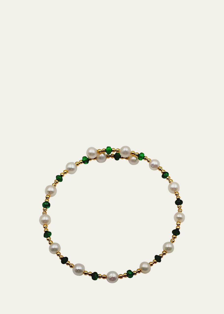 ATLAS LOVE 18K Yellow Gold Cami Multi Emerald and Pearl Bracelet ...